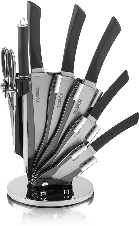 (no box) Tower 7-Piece Stainless Steel Knife Set with Rotating Acrylic ...