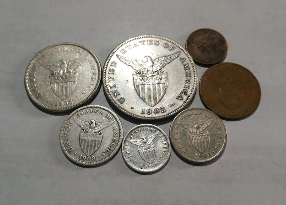 Rare Set of 7Pcs 1903 USPI Coin Collection "1 Piso thru Half Centavo ...