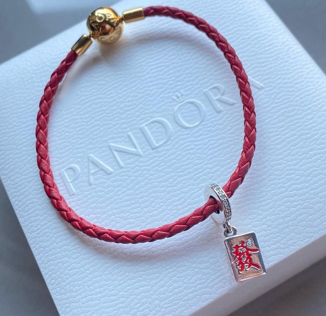 ‼️SALE‼️ AUTHENTIC PANDORA GOLD SHINE CLASP RED LEATHER BRACELET WITH ...