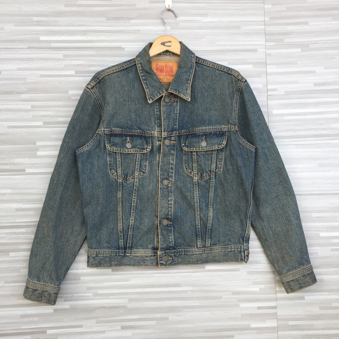 Vintage Bobson Leather Patch Type III Denim Jacket, Men's Fashion ...