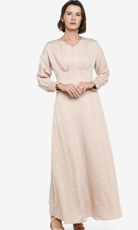 ZALORA Raya Zalia Dress (Nude), Women's Fashion, Muslimah Fashion ...