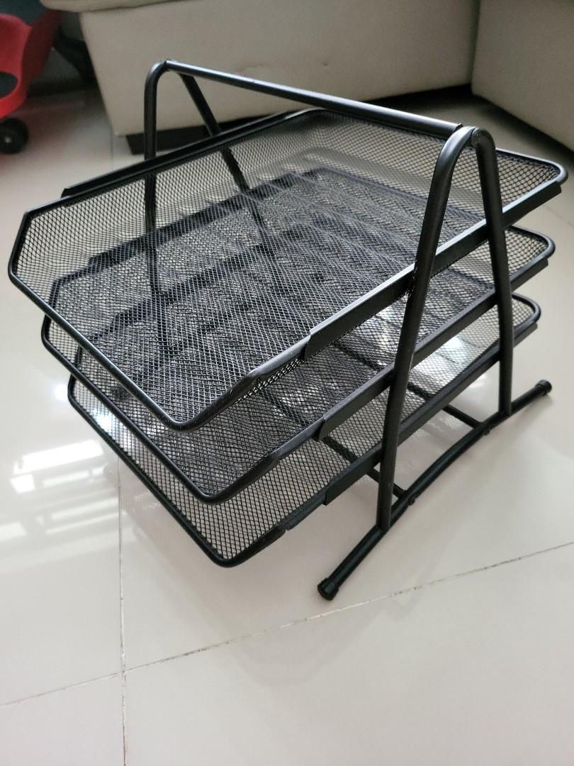 A4 paper tray in tray out tray black mesh 3 tier layer slide out tray ...