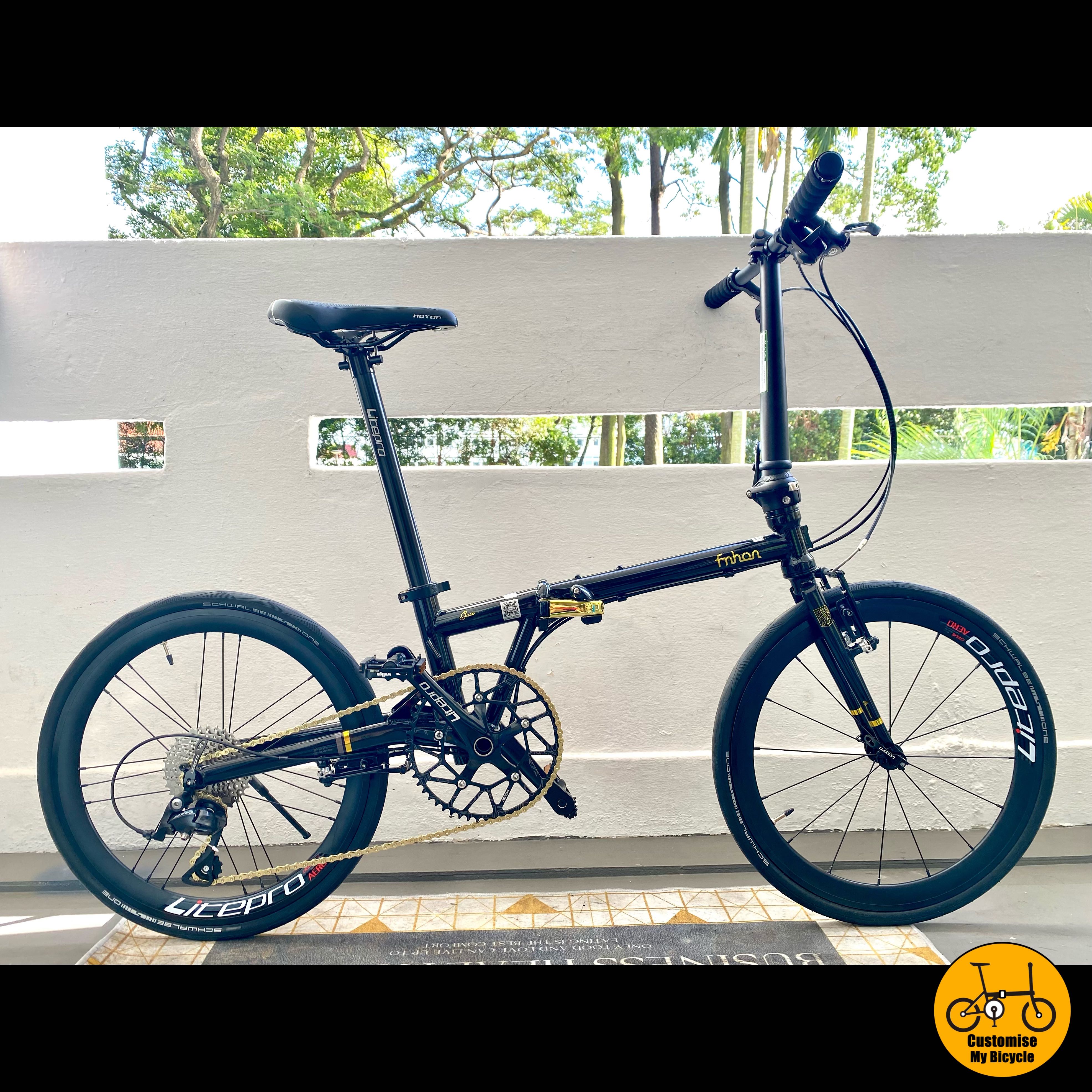 Fnhon Gust Black Gold 20 Inches 9 Speeds Foldable Bike Shimano Sora ...