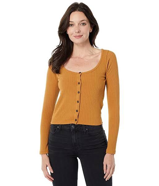 H&M mustard ribbed soft top, Women's Fashion, Tops, Longsleeves on ...