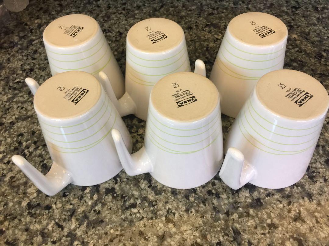 Ikea green line cups & plain white/ mini tea cups, Furniture & Home ...