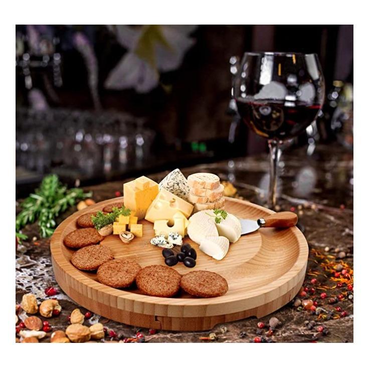 Premium Large Round Cheese Board Set with Slide-Out Cutlery Drawer & 4 ...