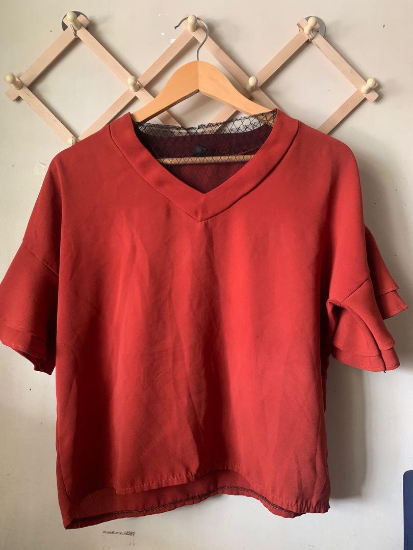 Red Mesh Korean Top, Women's Fashion, Tops, Blouses on Carousell