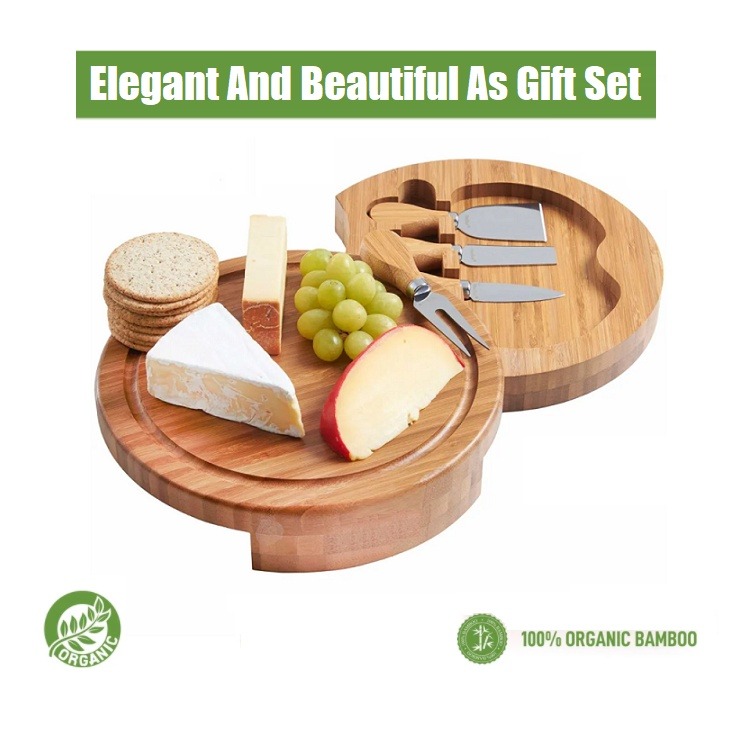 Small Round Cheese Board With Concealed Slide-Out Drawer - 4 Cheese ...