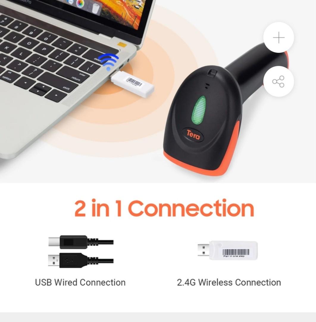 Tera 2D QR Barcode Scanner Wireless Handheld 1D USB Wired Plug and Play ...