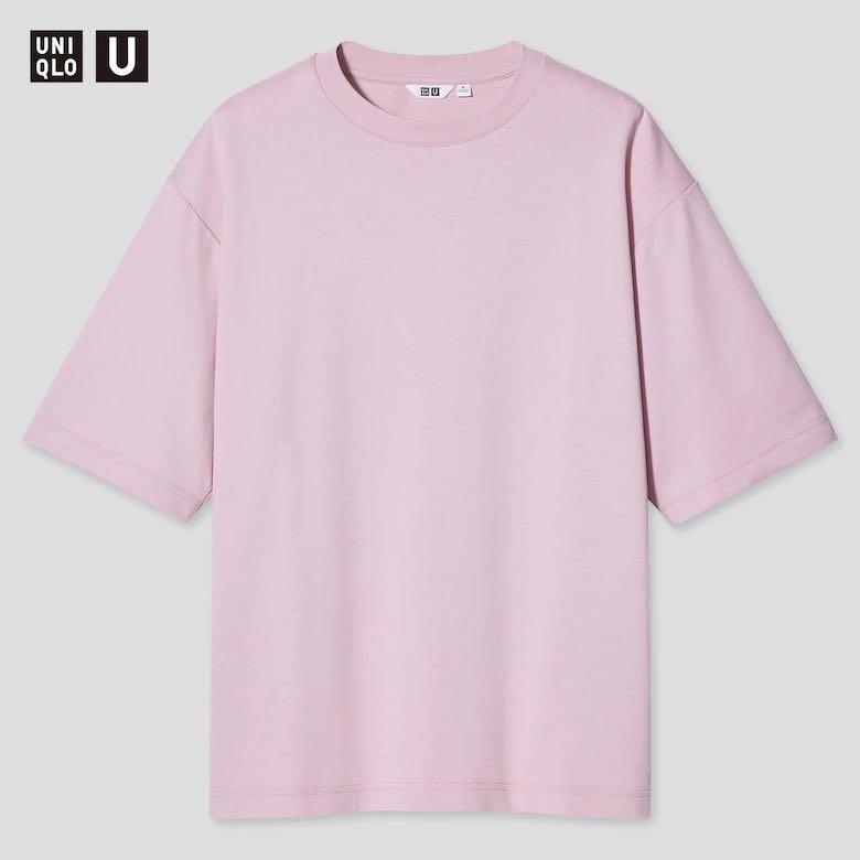 Uniqlo U AIRism Pink Cotton Crew Neck Oversized T-Shirt, Men's Fashion ...