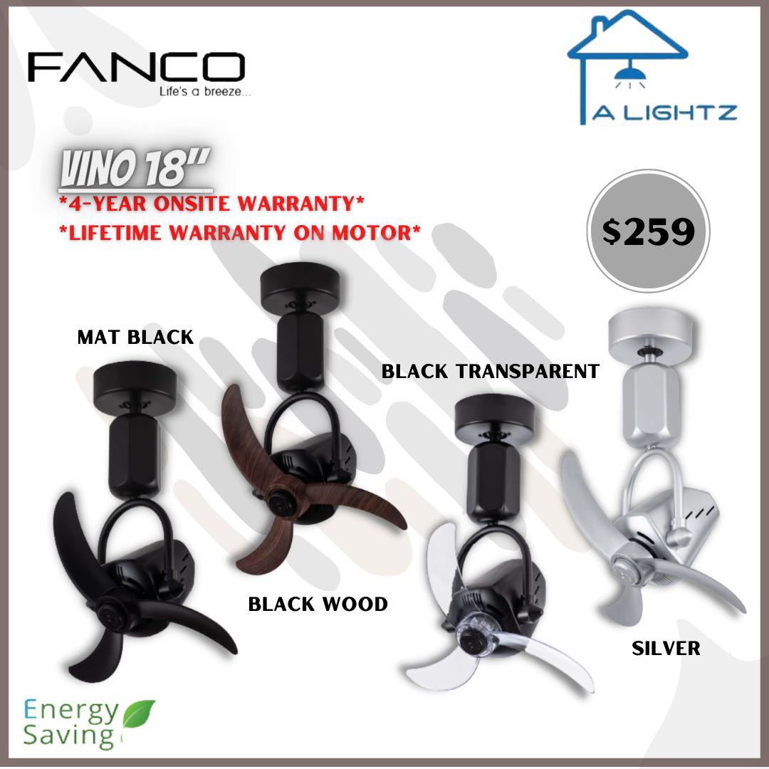 Fanco Vino 18”Corner Ceiling &Wall Fan with Remote Control, Furniture ...