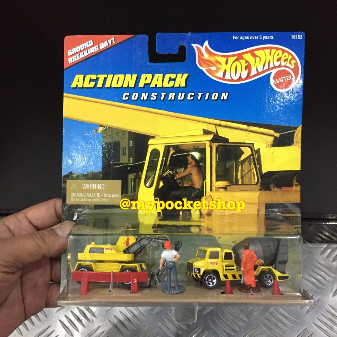 Vintage Hot Wheels Construction EXCAVATOR & CEMENT MIXER w/ Figurines ...