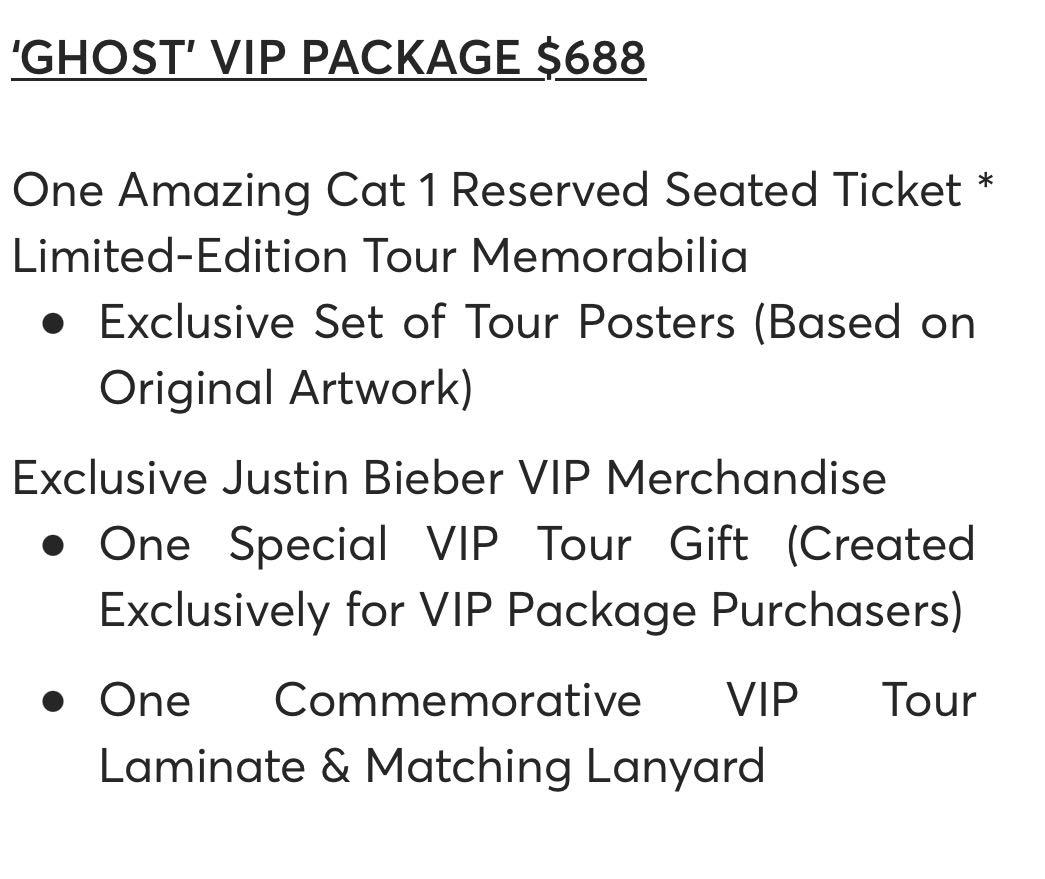 VIP CAT 1 GHOST Justin Bieber Justice World Tour, Tickets & Vouchers ...
