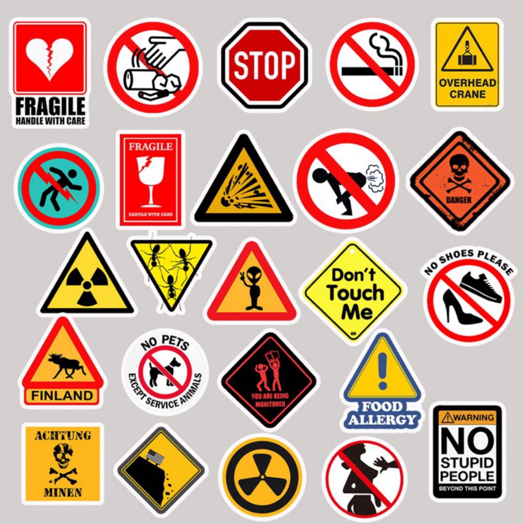 50pcs Cartoon Warning Sign Stickers, Hobbies & Toys, Stationery & Craft ...