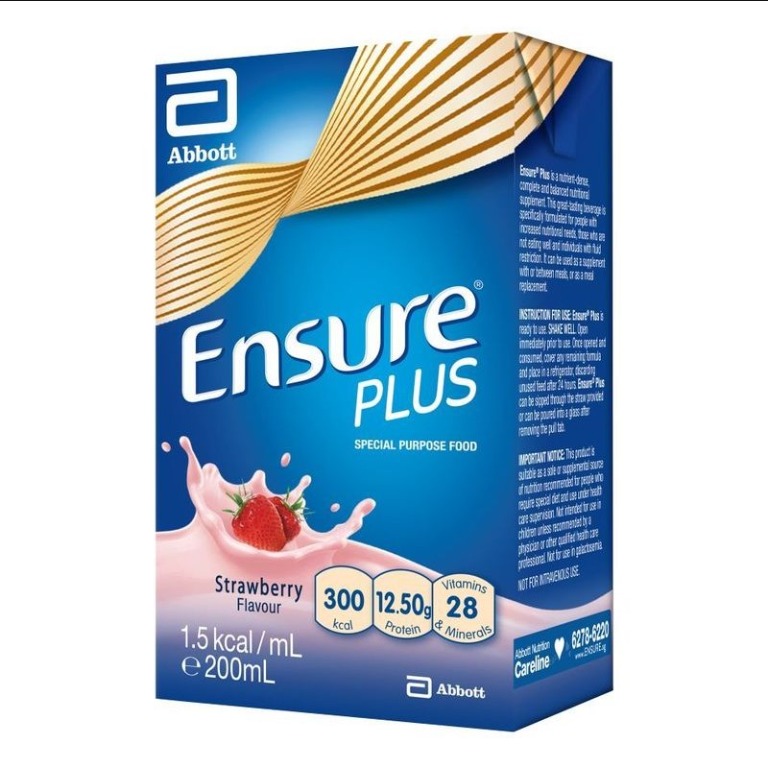 Ensure Plus Strawberry Milk 39/27/12 packs (expiry 2023), Food & Drinks ...