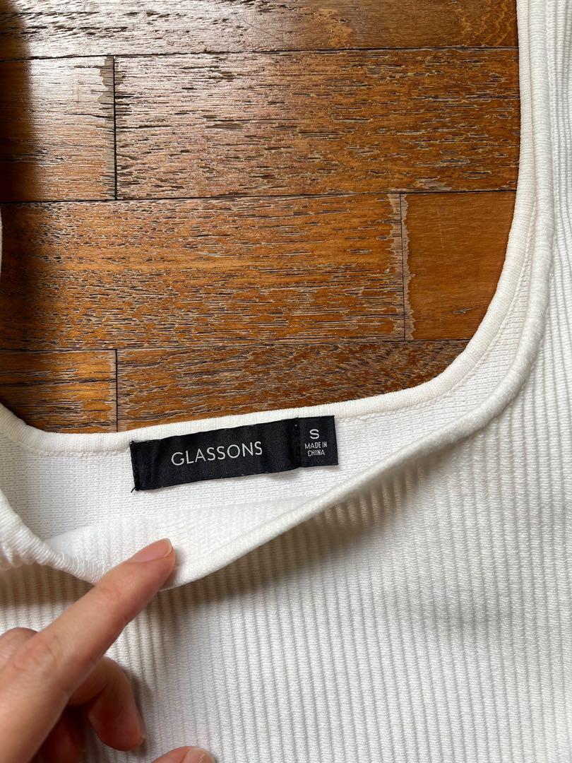 Glassons Square Neck Crop Rib Tank in White, Women's Fashion, Tops ...
