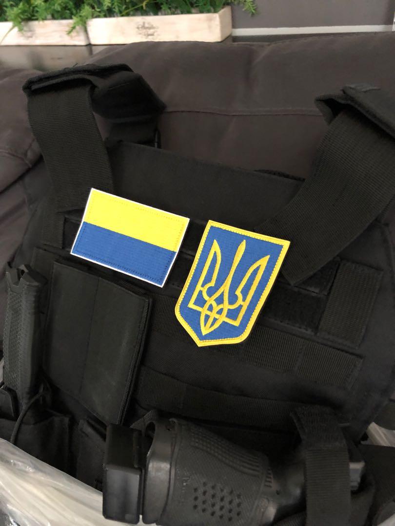 New Imported 2 pcs Velcro Attached Ukraine Flag And Tryzub Ukrainian ...