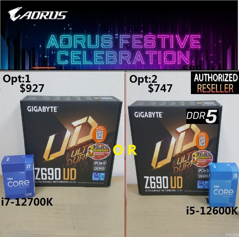 [Opt:1] GIGABYTE Z690 UD [DDR5] + Intel Core i7-12700K 12th Gen>>>(OR)