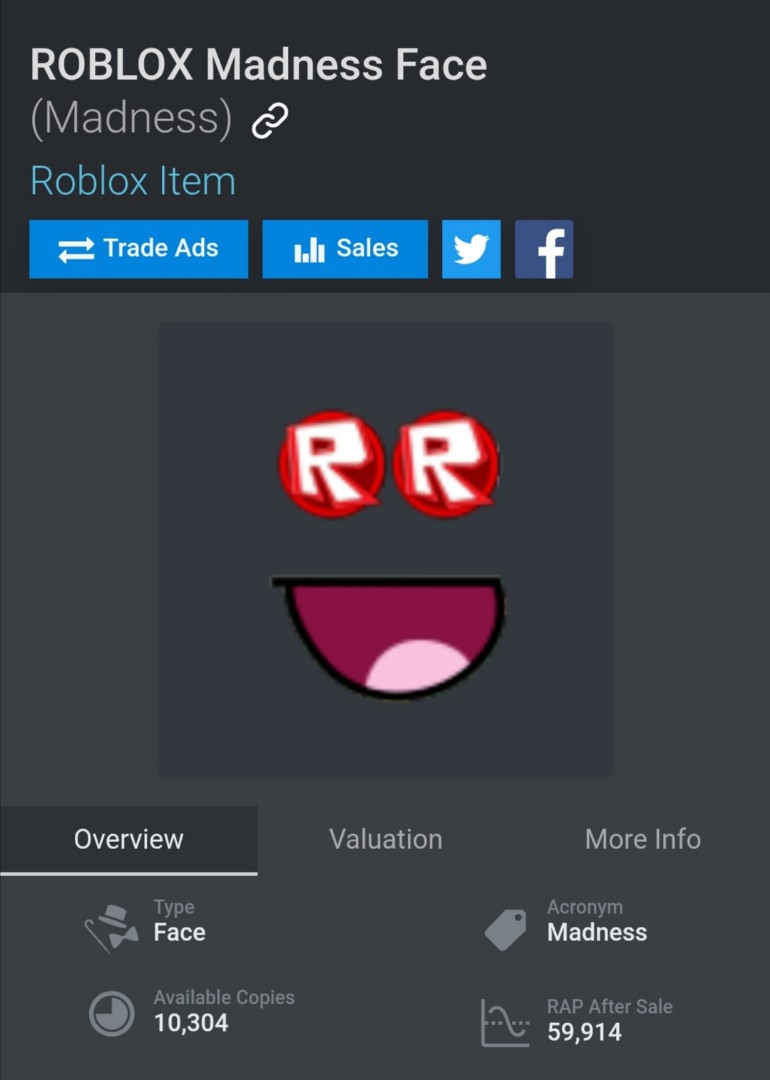 Roblox Demand Limited - Roblox Madness Face, Video Gaming, Gaming ...