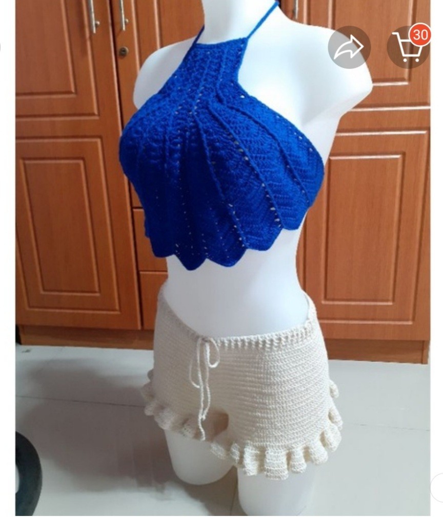 Sexy Clam Top Crochet with pads, Women's Fashion, Swimwear, Bikinis ...