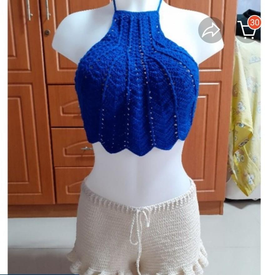 Sexy Clam Top Crochet with pads, Women's Fashion, Swimwear, Bikinis ...