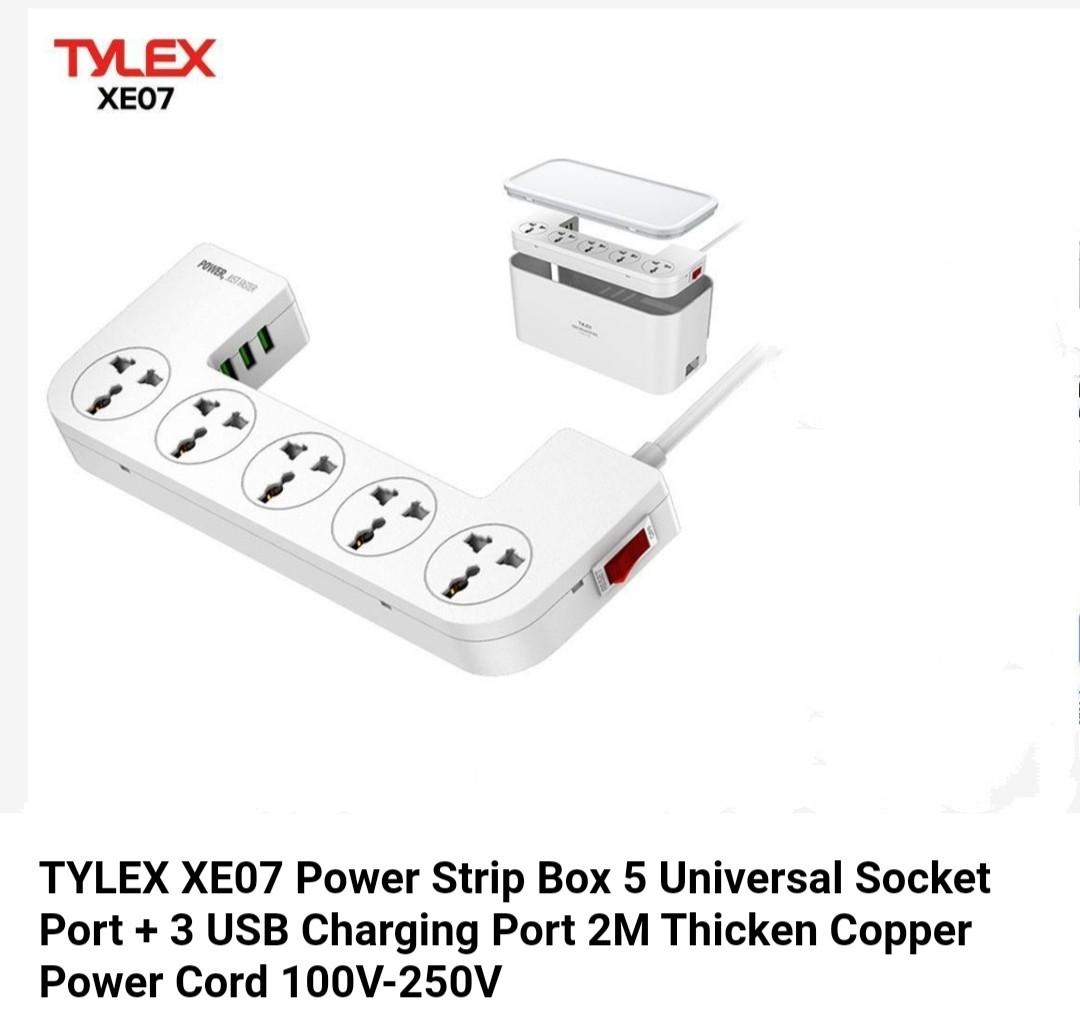 TYLEX XE07 Power Strip Box 5 Universal Socket Port + 3 USB Charging ...