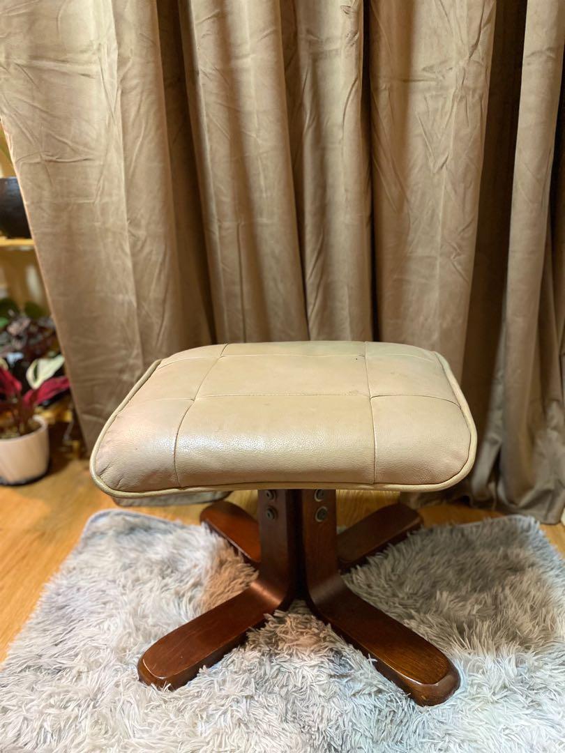 Vintage Japanese Ottoman (real leather / solid wood), Furniture & Home ...