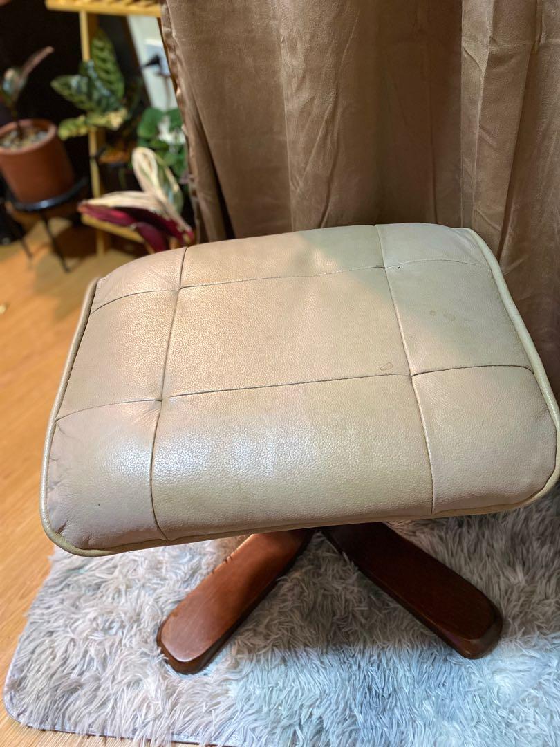 Vintage Japanese Ottoman (real leather / solid wood), Furniture & Home ...