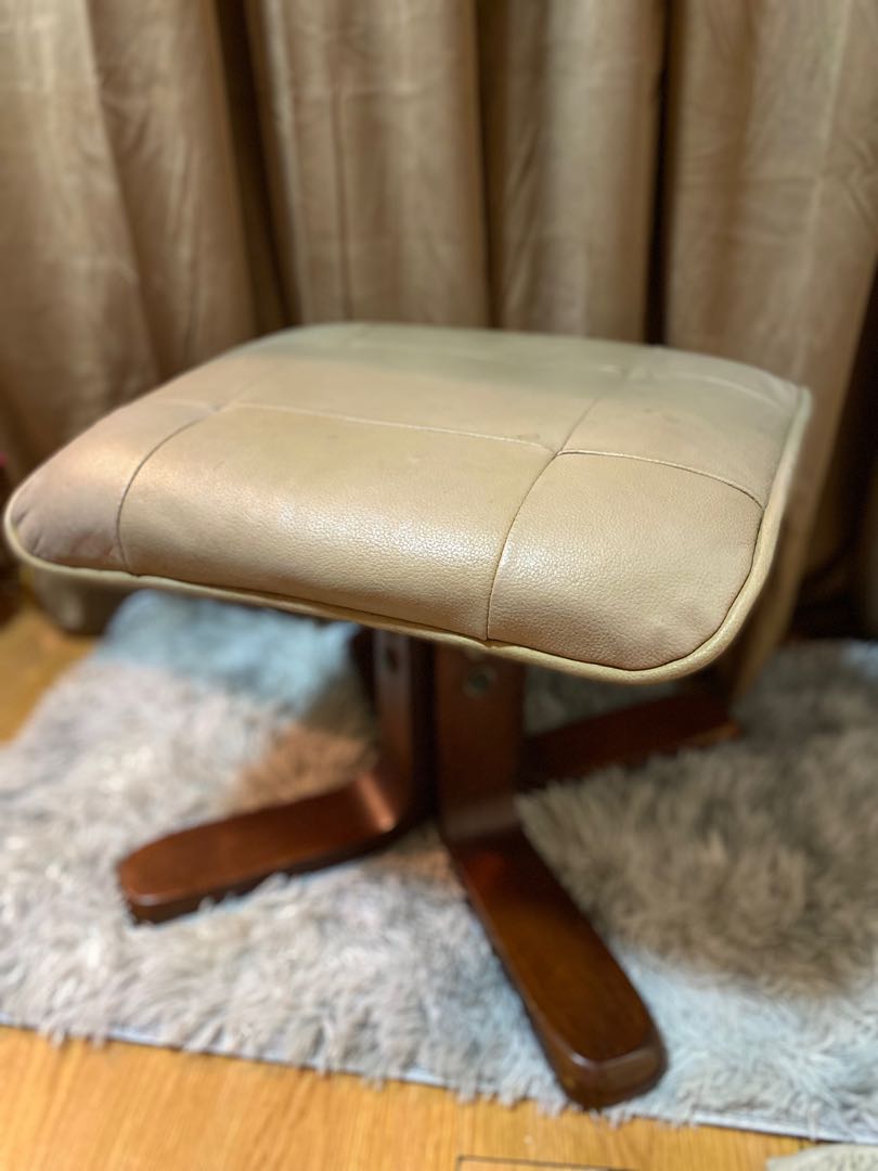 Vintage Japanese Ottoman (real leather / solid wood), Furniture & Home ...