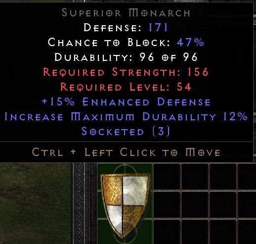 15%ed 02-04 socketed Monarch for your runewords. See photos. D2R, Video ...