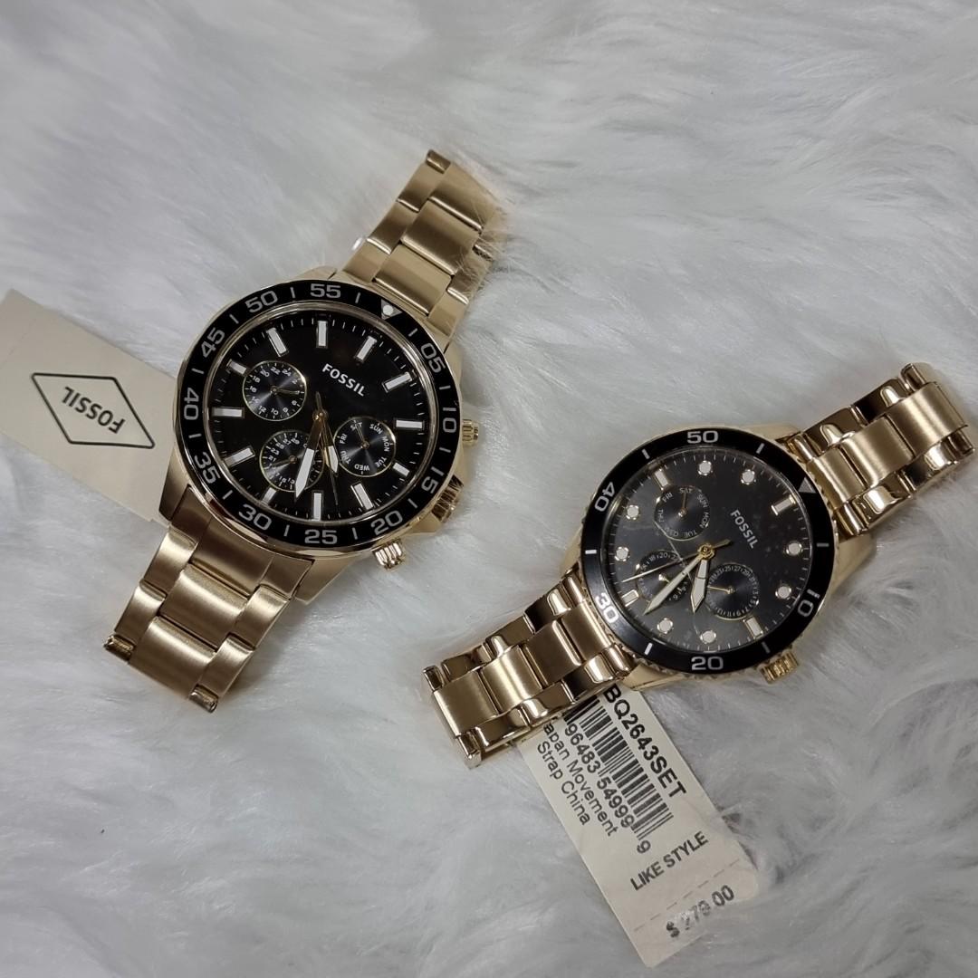 Fossil BQ2643SET His and Her Multifunction Gold-Tone Stainless Steel ...