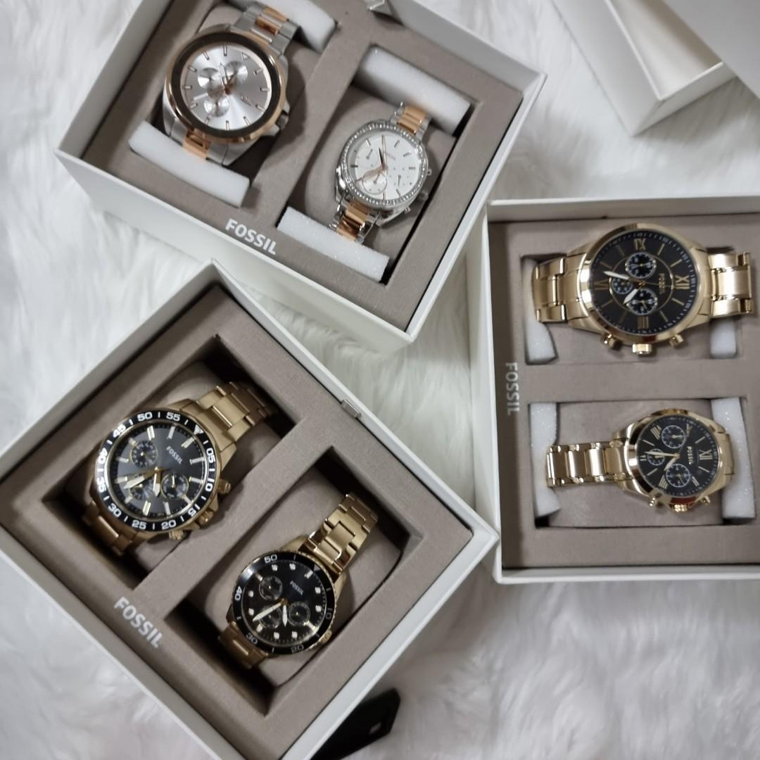Fossil BQ2643SET His and Her Multifunction Gold-Tone Stainless Steel ...