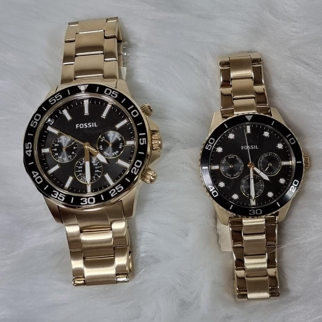 Fossil BQ2643SET His and Her Multifunction Gold-Tone Stainless Steel ...