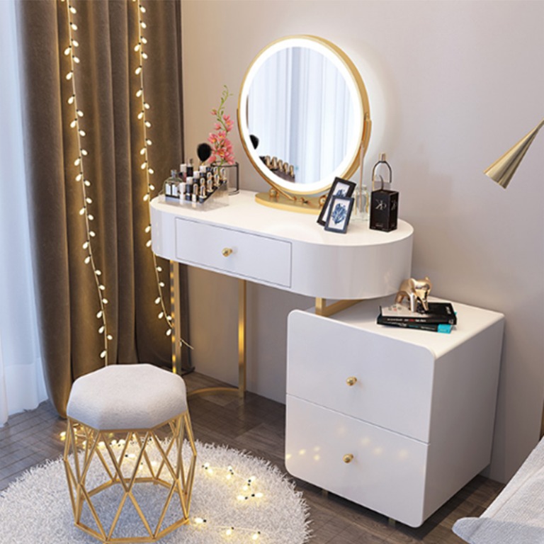 Paint (white) Toilet Table With Side Cabinet With Stool.COD .80CM ...