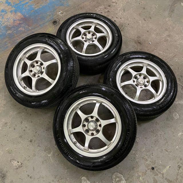 SSR 14 inch sports rim Myvi tyre 80%, Auto Accessories on Carousell