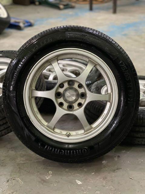 SSR 14 inch sports rim Myvi tyre 80%, Auto Accessories on Carousell