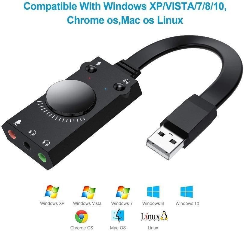 TechRise USB Sound Card, USB External Stereo Sound Adapter Splitter ...
