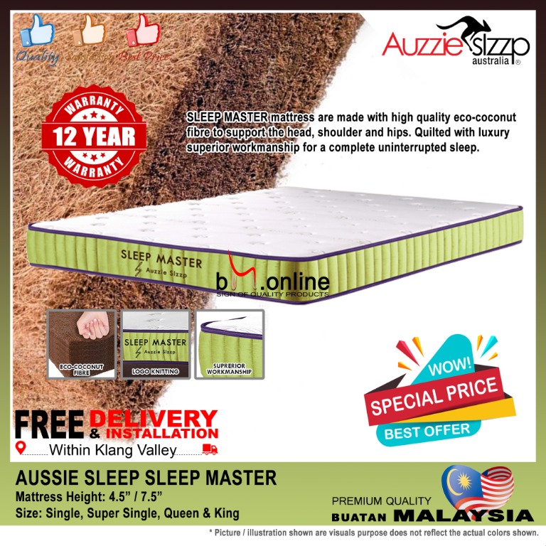 AUSSIE SLEEP 4.5inch OR 7.5inch SLEEP MASTER ECO-COCONUT FIBRE MATTRESS ...