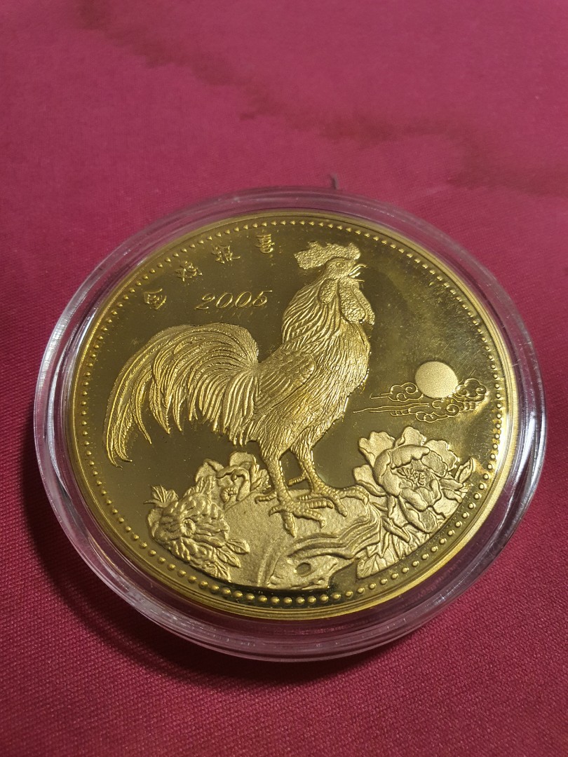 big 5oz gold plated 2005 year of the rooster coin, Hobbies & Toys ...