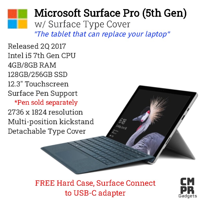 Microsoft Surface Pro (5th Gen, 2017) w/ Surface Type Cover + FREEBIES ...