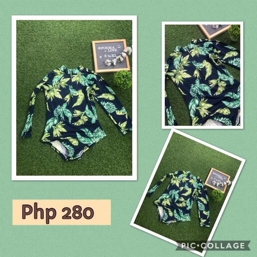 One pc long sleeve swimsuit, Women's Fashion, Swimwear, Rash guard on ...