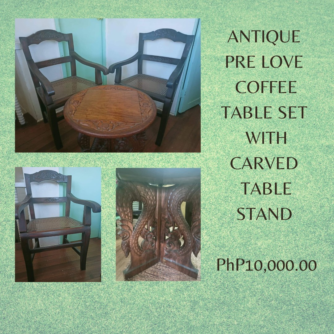 PRE LOVED ANTIQUE NARRA COFFEE TABLE SET WITH CARVED TABLE DESIGN ...