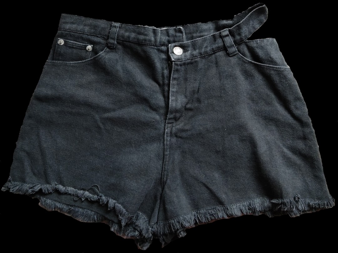 Side cut black denim short, Women's Fashion, Bottoms, Shorts on Carousell