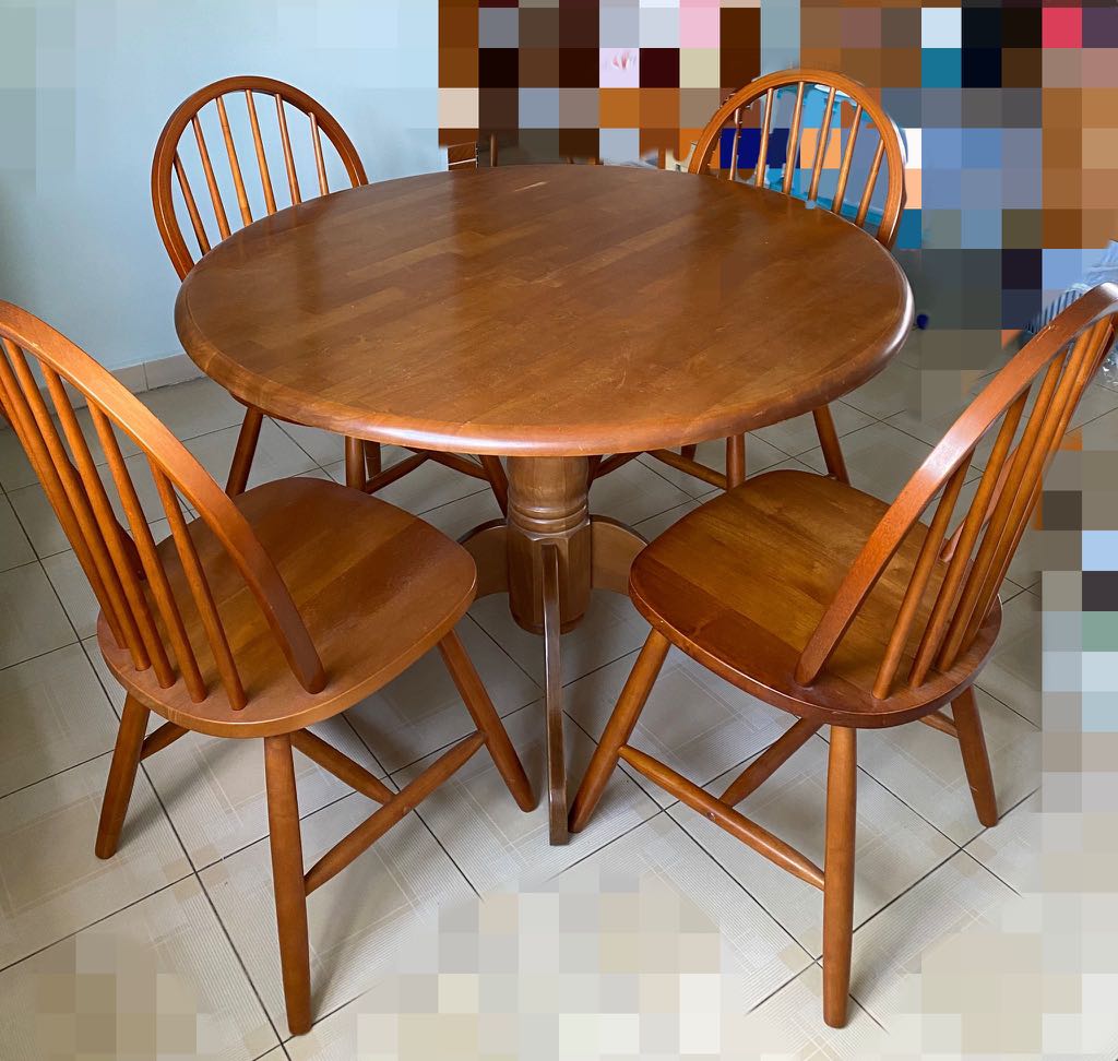 [USED] Solid wood dining table (all chairs sold), Furniture & Home ...