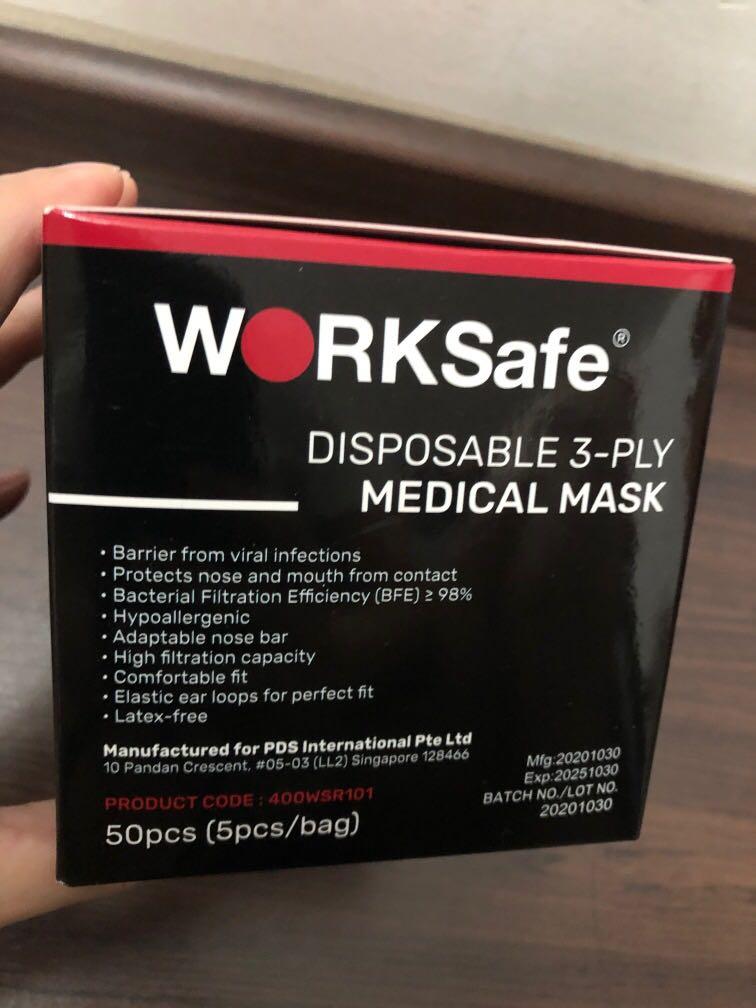 Worksafe 3ply disposable medical mask, Health & Nutrition, Face Masks ...