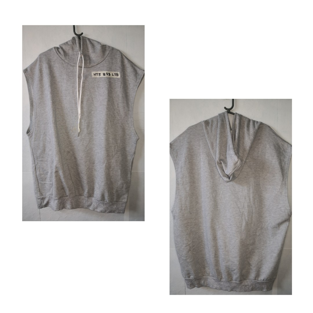 Hooded Acid Gray Top Unisex (6) Sleeveless Bust 23, Men's Fashion, Tops ...