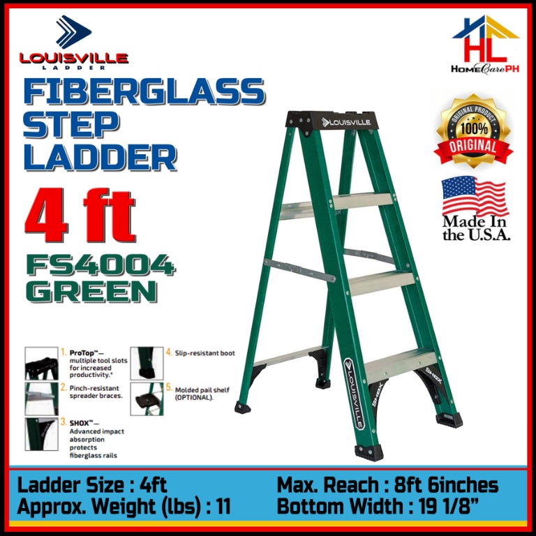 Louisville Fiberglass Step Ladder 225lbs (Green) 4ft/6ft/7ft/8ft ...