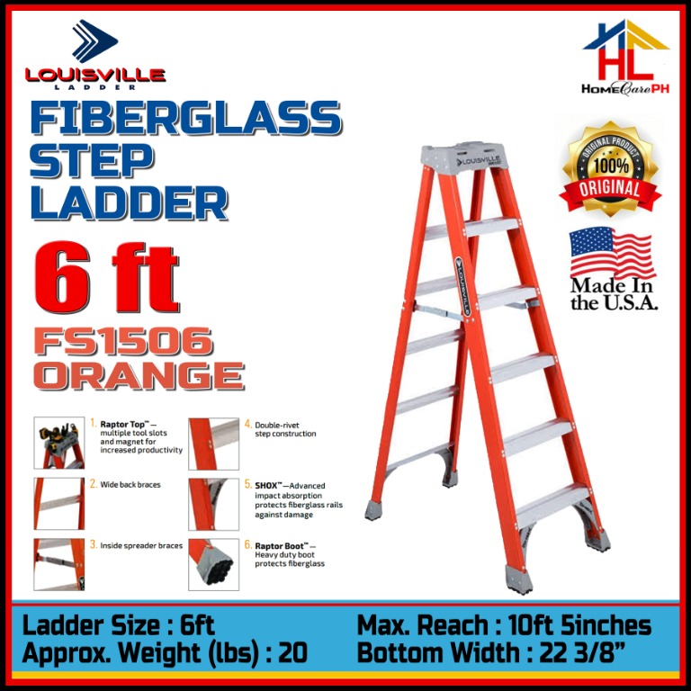 Louisville Fiberglass Step Ladder 300 lbs (Orange) 6ft/8ft/10ft/12ft ...