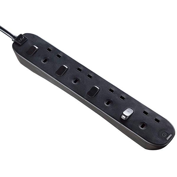 MasterPlug 2M 4 Socket Individual Switched w LED indicator Black ...