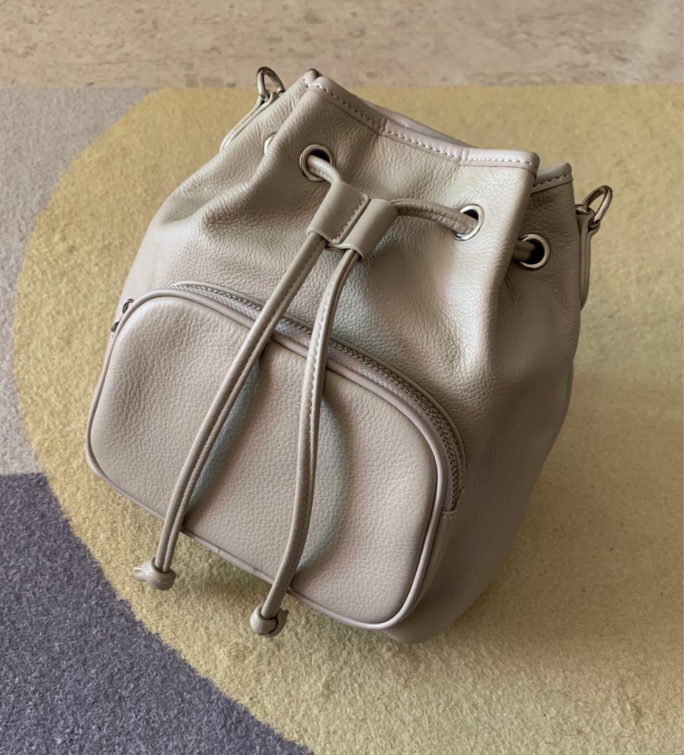 Mini drawstring genuine leather bucket bag, Women's Fashion, Bags ...